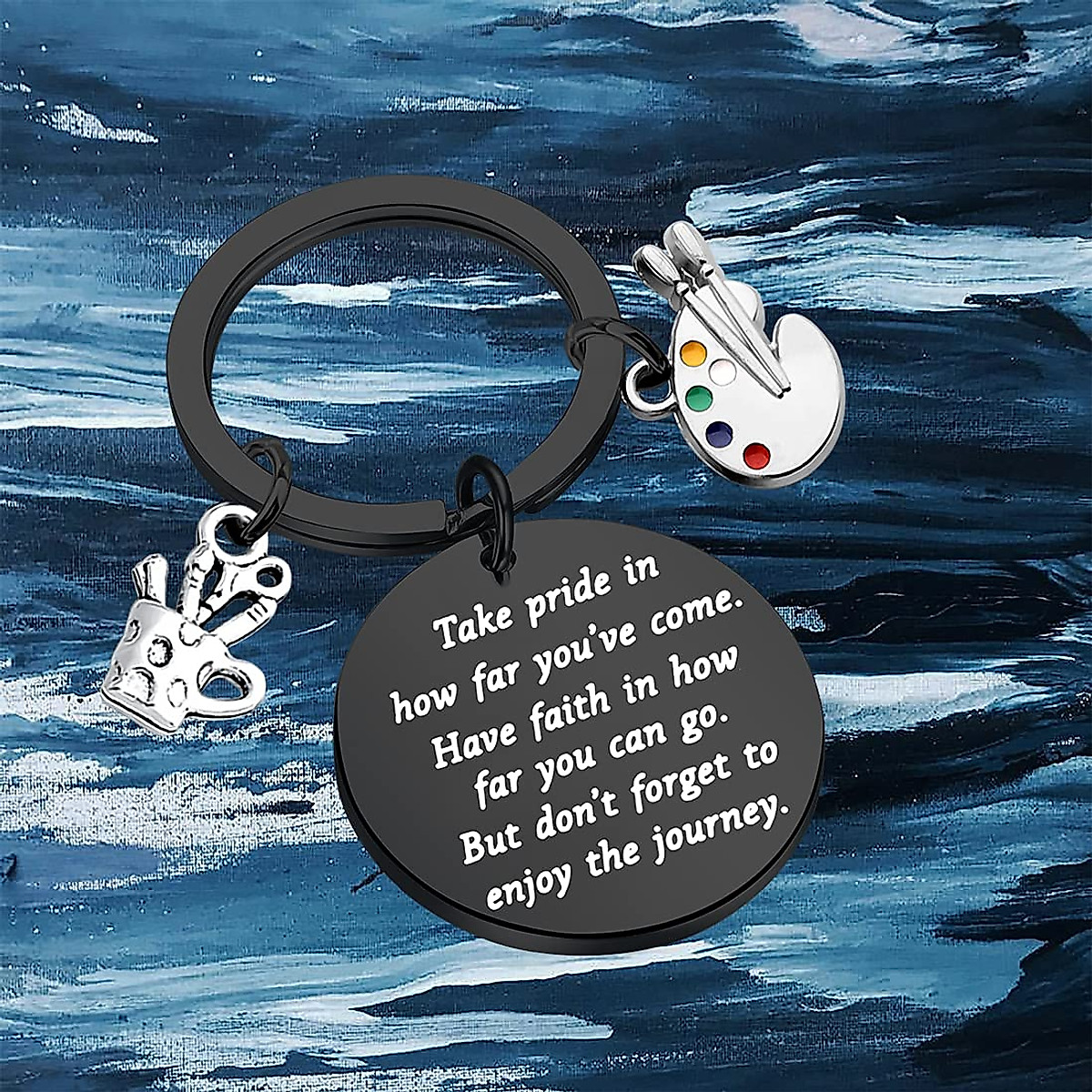 Artist Paint Palette Keychain Artist Inspiration Gift Art Student Grauduation Gift Painter Gifts Paint Brush Keychain Art Palette Charm Take Pride in How Far You Have Come (black)