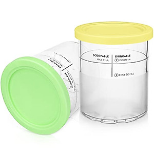 CTSZOOM Replacement Containers Ice Cream Pints and Lids for deluxe cream maker, Creami Pint Containers Compatible with NC501 NC500 Series (Yellow, Green)