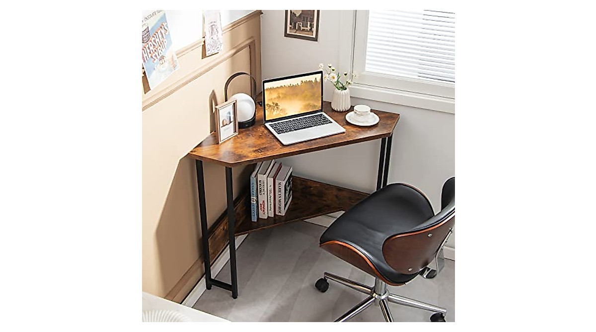 GOFLAME Corner Desk with Power Outlet - Space-Saving Triangle Desk