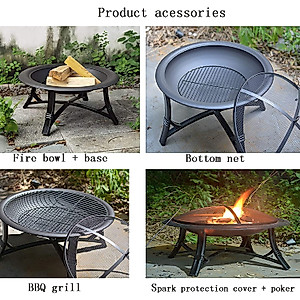 Firepit Table for Outside, Wood Burning Pit, Multifunctional Fire Pit Table, Round with Spark Screen Cover for Camping, Outdoor Heating, Bonfire