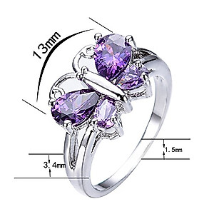 LALISA Butterfly Shaped Purple Amethyst Wedding Ring Women's 10KT White Gold Size 6-10 (7)