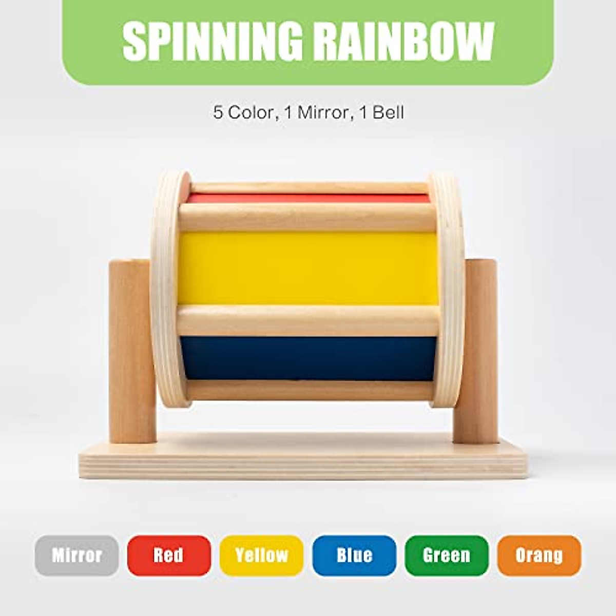 JOCY Montessori Toys for Babies 6-12 Months,Wooden Baby Spinning Rainbow Montessori Drum Toys,Best Newborn Gift