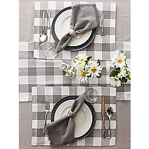 DII Buffalo Check Collection, Classic Farmhouse Tabletop Set, Placemat Set, 13x19, Gray & White, 6 Piece