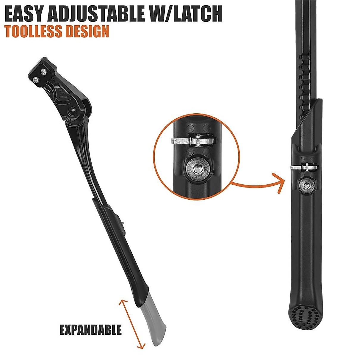 BV Bike Kickstand - Mountain Bike Kick Stand for 24-29" Bicycles - Adjustable Length, Non-Slip Sole, Aluminum Alloy Material - Black Bicycle Kickstand