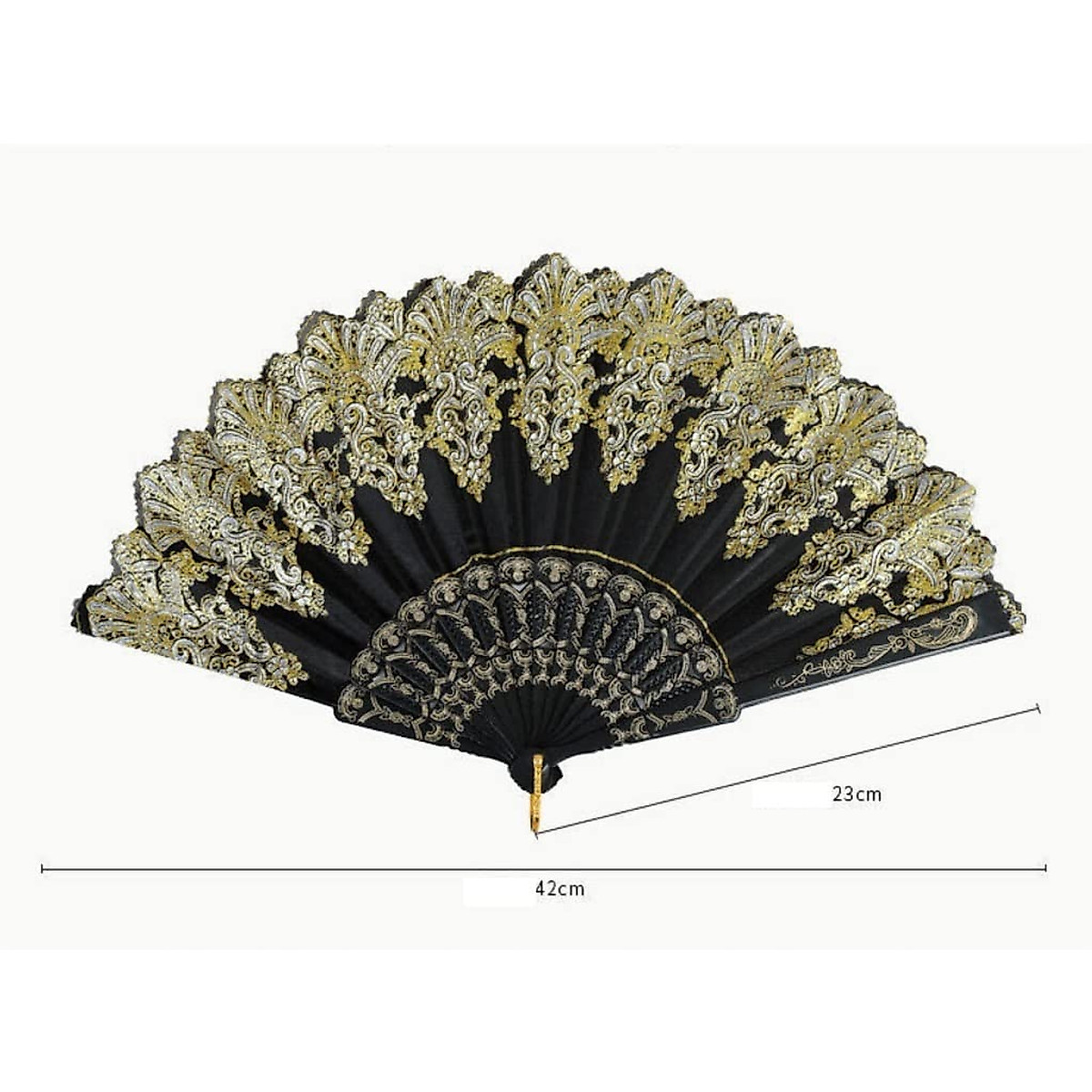 Chinese Fan Flower Lace Fans Chinese Style Dance Wedding Party Bridal Hand Fan Gypsy Style Folding Fan Japanese Fan (Color : A2, Size : 23cm*42CM)