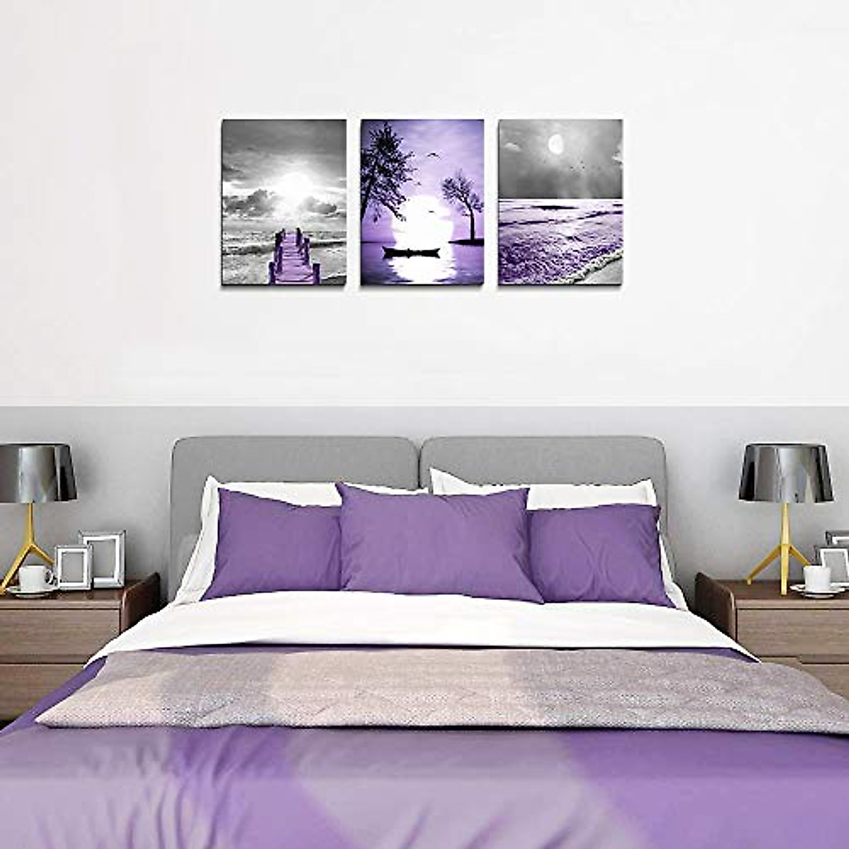 wall decorations for living room 3 Piece framed canvas wall art bathroom artwork for wall painting office bedroom wall decor Black and white ocean purple Landscape modern family Posters home decor