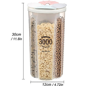 auons Airtight Kitchen Food Storage Container, Leak-Proof BPA Free Plastic Plastic Dry Cereal Dispensers Containers with Durable Lids for Flour, Sugar, Rice (3000ml 4 Color-4 Grid)