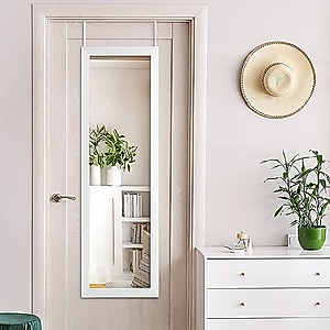Mirrorize Full Length Over the Door, Long Door Hanging Large Mirrors for Wall Full Body, Shatterproof Tall Floor Mirror, 42"X14", White