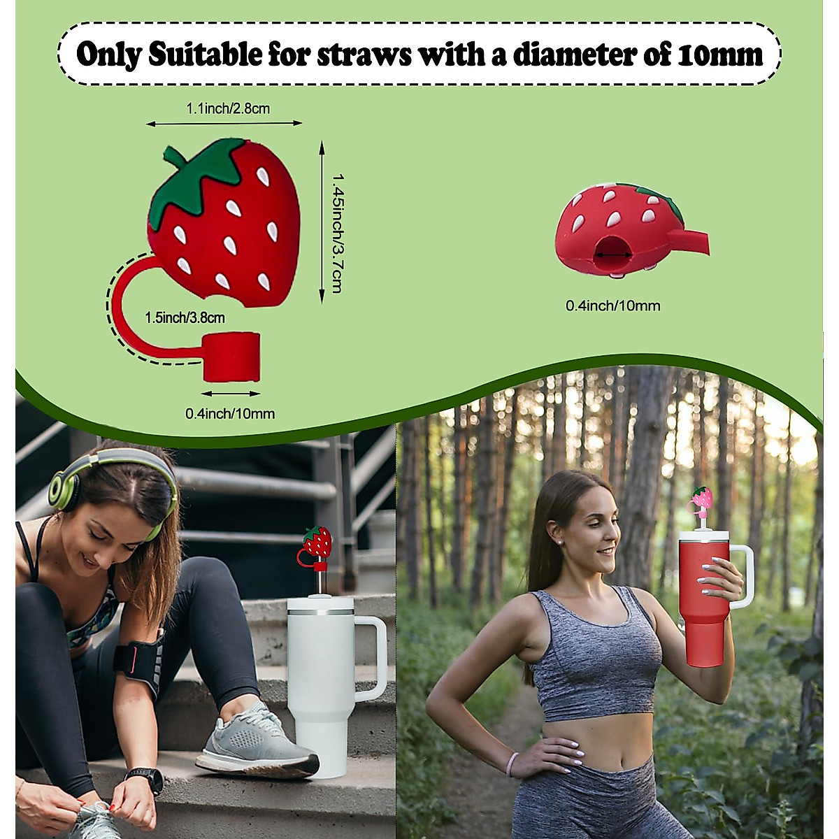 WELTAZ 2 Pack Strawberries Straw Covers Cap Compatible with Stanley 14oz&20oz&30oz&40oz Tumbler,Food Grade Silicone Cute Straw Topper, Straw Protectors For 10mm Straw