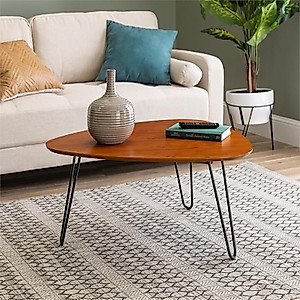 Walker Edison Mid Century Modern Hairpin Coffee Table Living Room Accent Ottoman Storage Shelf, 32 Inch, Walnut