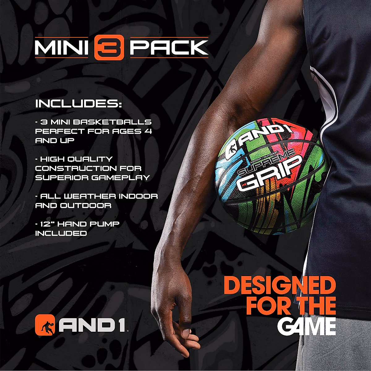 AND1 Mini Basketball 3 Pack Set for Kids (Deflated w/ Pump Included): - Size 3 7-Inch Premium Youth Size , Easy to Grip, Made for Indoors and Outdoors