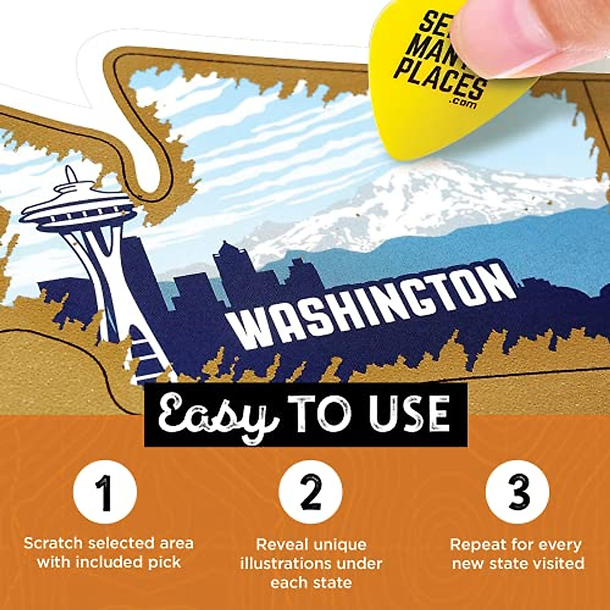 SEE MANY PLACES 28x22" USA Scratch Off Travel Map with Gold Foiling