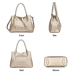 Leather Handbags for Women, Split Cowhide Lock Chain Pattern Ladies Top-handle Bag with Adjustable Shoulder Strap Women's Pocketbooks Tote Bag Womens Leather Crossbody Purses and Handbags (Gold)