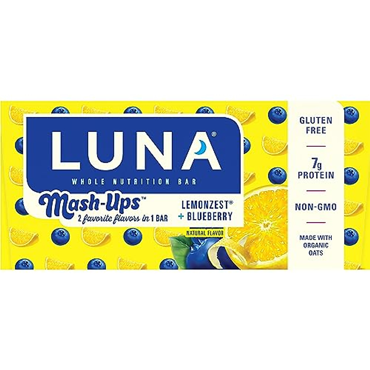 LUNA Mash-Ups - LemonZest + Blueberry Flavor - Gluten-Free - Non-GMO - 7-9g Protein - Made with Organic Oats - Low Glycemic - Whole Nutrition Snack Bars - 1.69 oz. (15 Count)