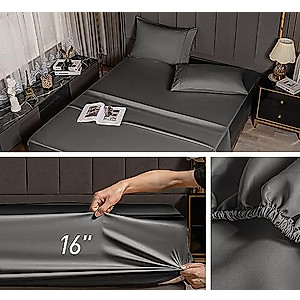 MCO Bedding Twin Bed Sheets Set - Bamboo Sheets - Cooling Breathable Bedding Set with 16" Deep Pocket (3 Pieces, Twin, Charcoal Gray)