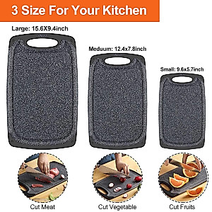 KIMIUP Kitchen Cutting Board (Set of 3),Professional Chopping Boards Sets,Dishwasher Safe Cutting Boards With Juice Grooves & Carrying Handle & No BPA