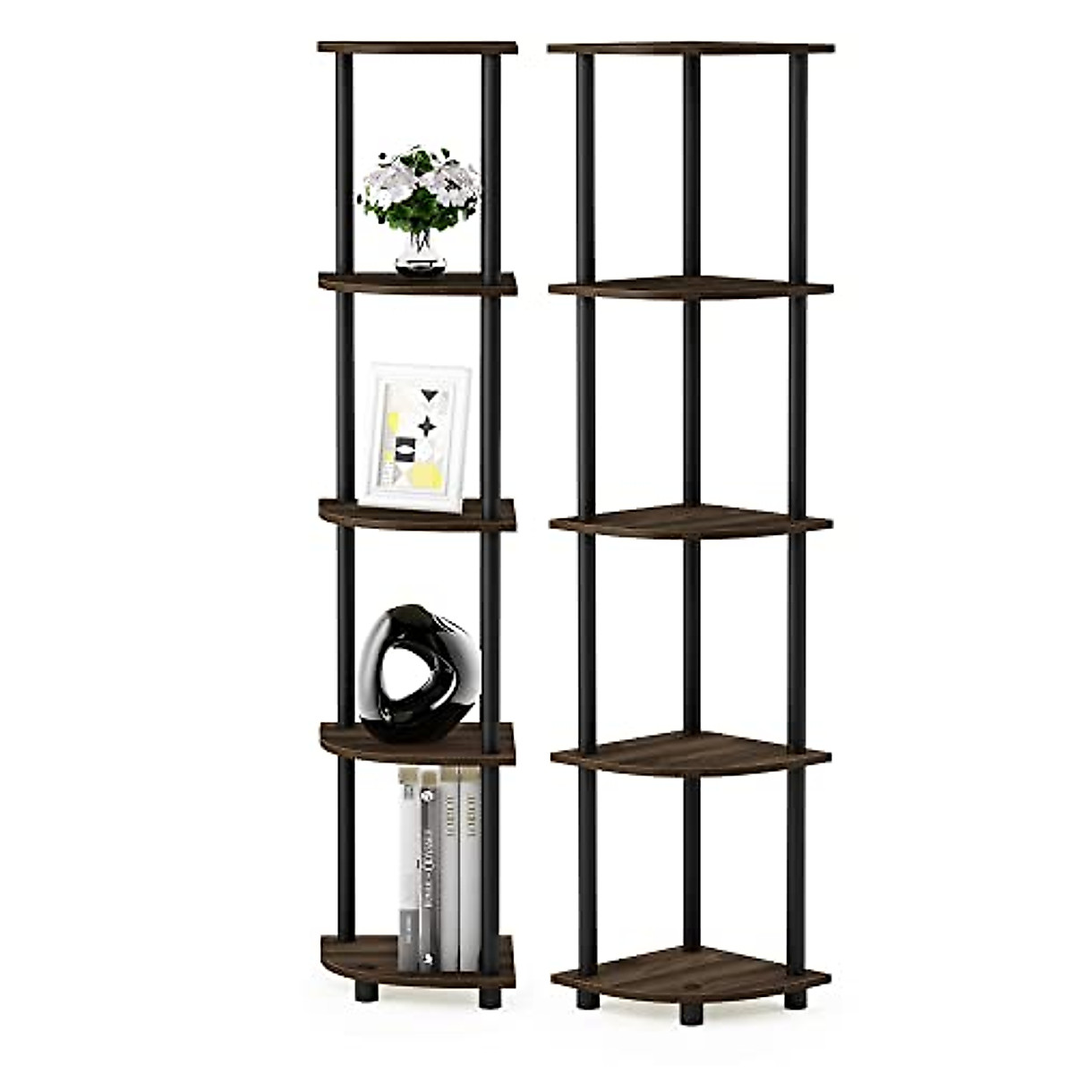 Turn-N-Tube 5 Tier Corner Display Rack Multipurpose Shelving Unit, Set of 2 (Color : Columbia Walnut/Black)