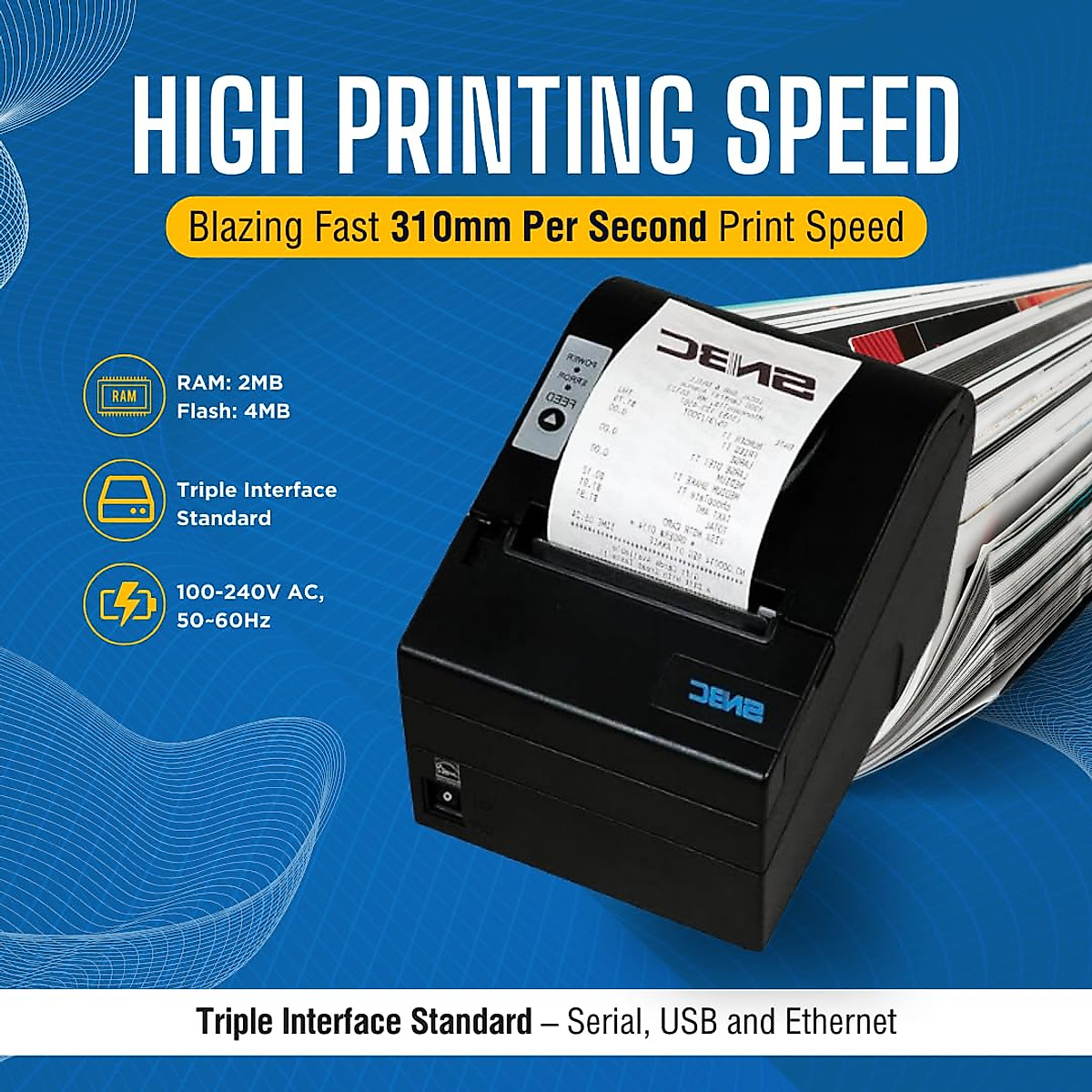 SNBC 132041-NPV Model BTP-R880NPV Thermal Receipt Printer; Blazing Fast 310mm/Second Print Speed; Adjustable Paper Near-End Sensor; Includes Standard USB, Serial and Ethernet Interfaces