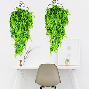 4 Pack Artificial Hanging Plants Fake Hanging Ferns Boston, Plastic Ivy Vines UV Resistant Faux Greenery Wall Plants for Outdoor Indoor Porch Yard Patio Office Garden Home Decor