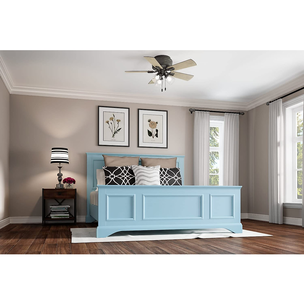 Hunter Fan Company Crestfield 42-inch Indoor Matte Silver Casual Ceiling Fan With Bright LED Light Kit, Pull Chains, and Reversible WhisperWind Motor Included