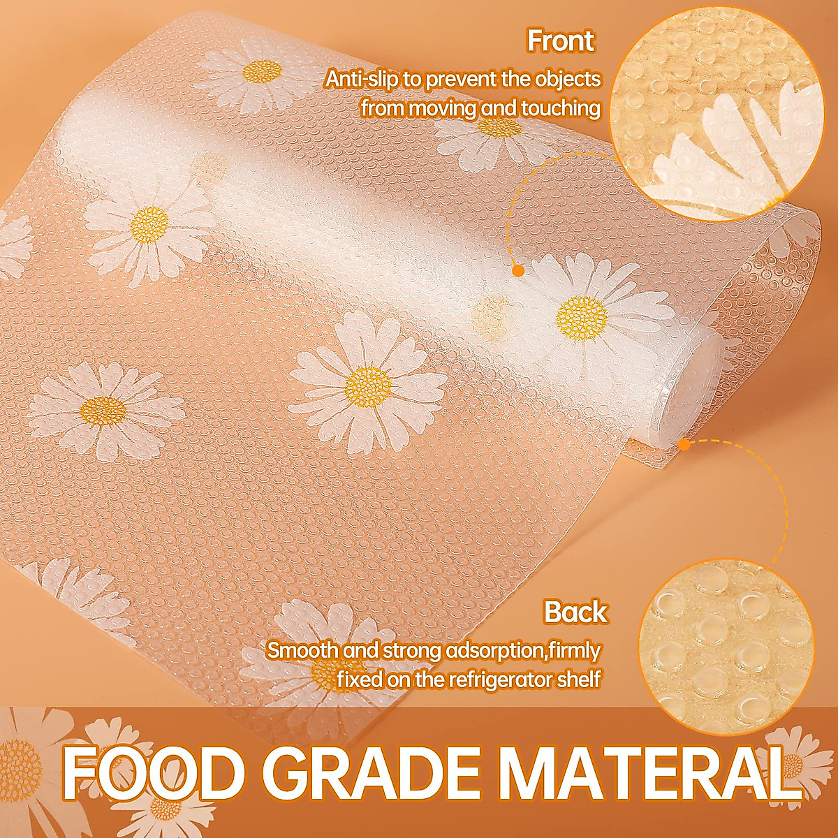 9Pcs Refrigerator Liners,Washable Refrigerator Mats Liner,EVA Daisy Refrigerator Liners,Waterproof Non-Slip Fridge Liners for Drawers Cupboard Placemats,BPA Free,17.7"x11.8",Non Adhesive
