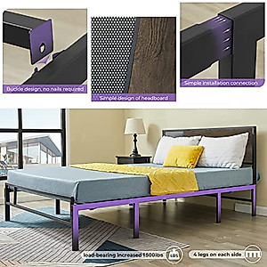 Alecono Heavy Duty Full Metal Bed Frame with Wood Headboard, Non-Slip Sturdy Steel Bed Platform Mattress Foundation No Box Spring Needed, Black