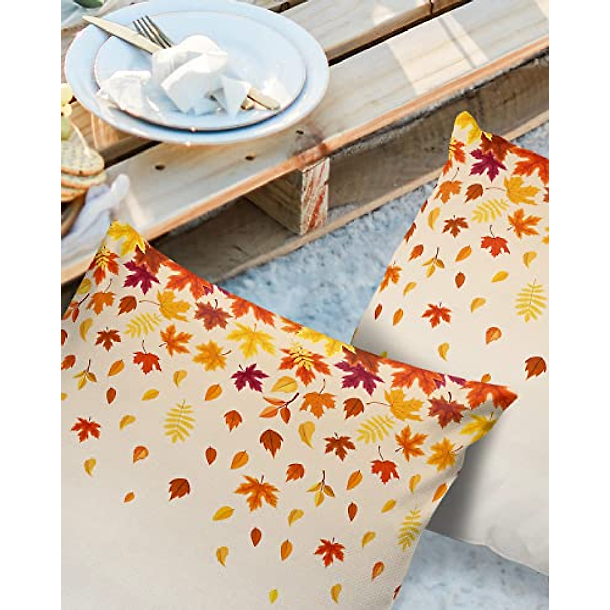 Outdoor Pillows 18x18 Waterproof Outdoor Pillow Covers Fall Marple Leaves Thanksgiving Polyester Throw Pillow Covers Garden Cushion Decorative Case for Patio Couch Decoration Set of 2 Autumn Harvest