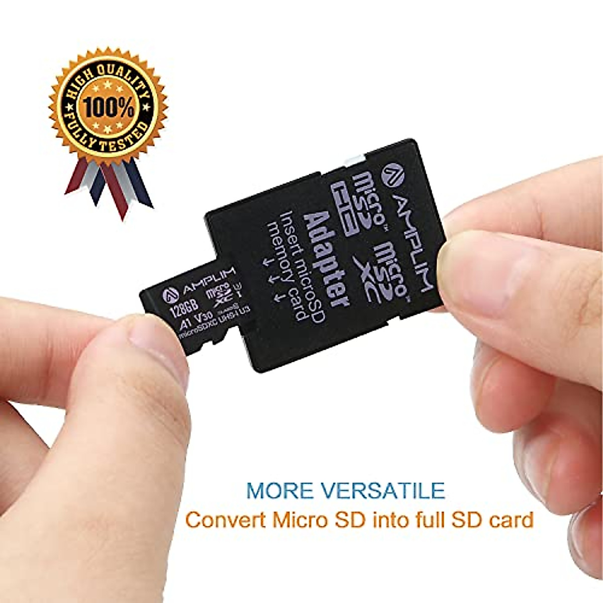 Amplim Micro SD Card 128GB, Extreme High Speed MicroSD Memory Plus Adapter, MicroSDXC SDXC U3 Class 10 V30 UHS-I TF Nintendo-Switch, Go Pro Hero, Surface, Phone Galaxy, Camera Security Cam, Tablet