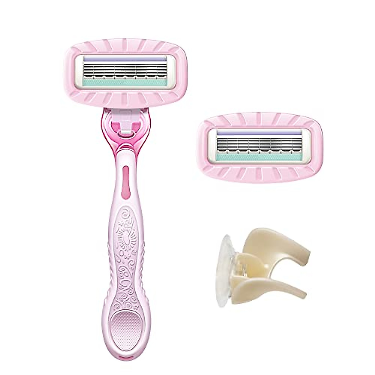 Amazon Basics Women's 4 Blade FITS Razor for Women, FITS Amazon Basics FITS Handle and Venus Handles, Moisturizing Surround, Includes 1 FITS Handle, 2 Cartridges & 1 Shower Hanger