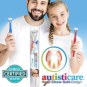 autisticare Chew-Safe | Sensory 3-Sided Toothbrush for Special Needs| Extra Gentle | Fast, Easy & Fun to Use | Autism Autistic Asperger Kids Child Caregiver | Made in USA