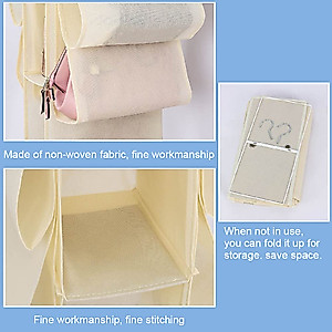 DYYGIRL Hanging Purse Organizer Wardrobe Closet Organizer 10 Pockets Hanging Closet Storage Bag Nonwoven for Wardrobe Accessories Storage Bag(Beige)