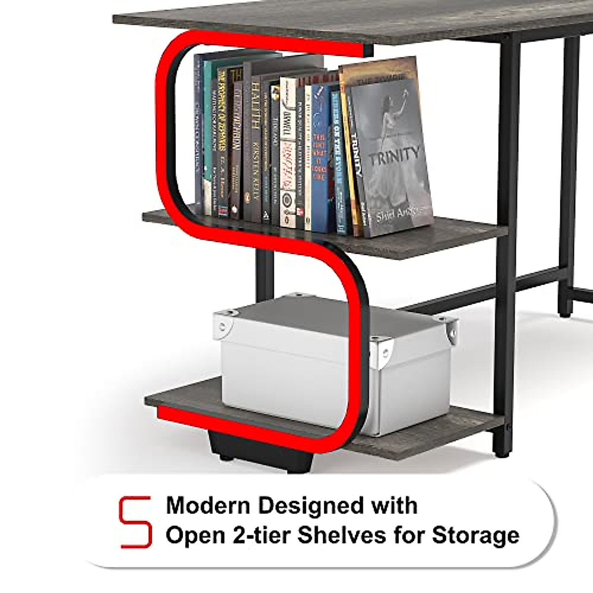 Teraves Reversible Computer Desk for Small Spaces,Small Desk with Shelves,47 inch Gaming Desk Office Desk Bedroom Desk for Home Office