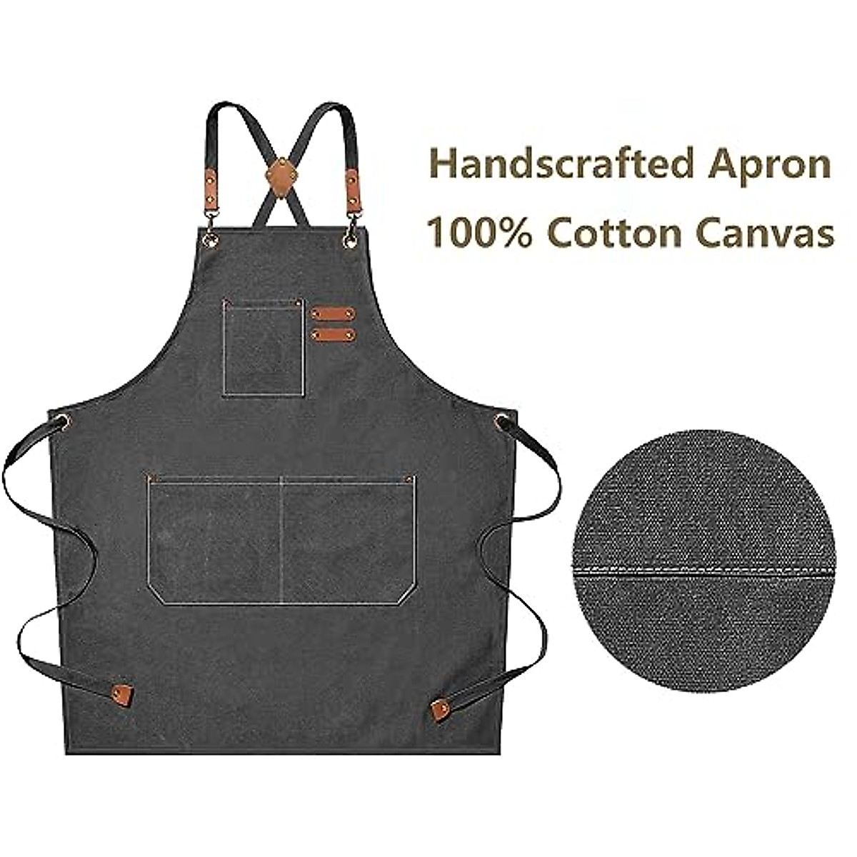 AFUN Chef Aprons for Men Women with Large Pockets, Cotton Canvas Cross Back Heavy Duty Adjustable Work Apron, Size M to XXL(Grey)