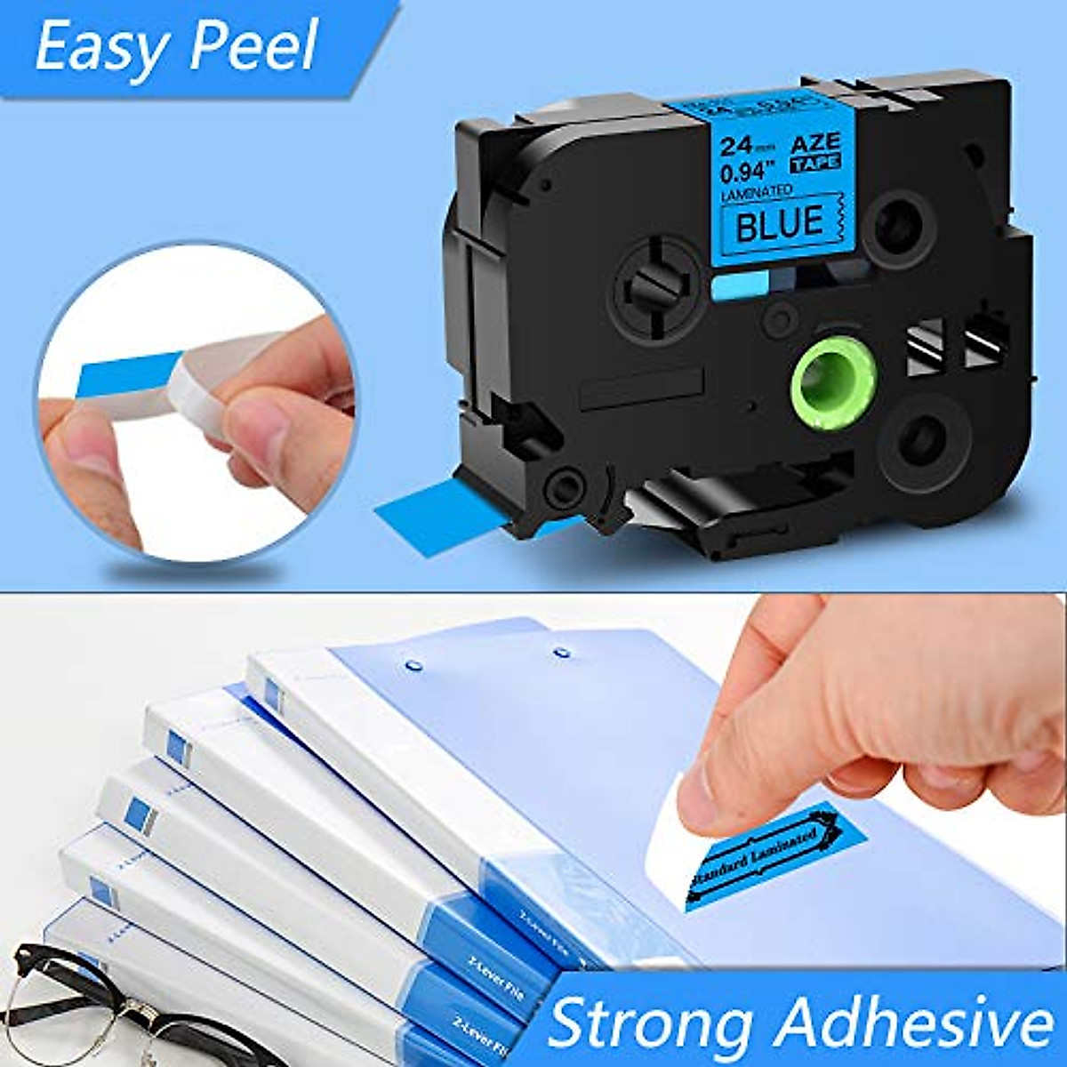 GREENCYCLE Compatible for Brother P-Touch TZe-551 TZe551 AZE Tape 24mm 0.94 Inch 1" Black on Blue Laminated Label Tape for PT2730 PT9600 PTD600VP PTD800W PTH500LI PTP700 PTP710BT PTP750W, 4 Pack