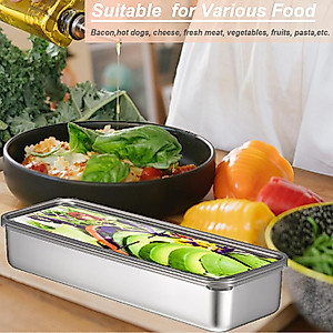 ANMOFLY Bacon Container for Refrigerator,Bacon Keeper 304 Stainless Steel Airtight Deli Meat Storage Containers for Fridge, 1PC Long Kitchen Food Storage Container with Lid and 2PCS Forks