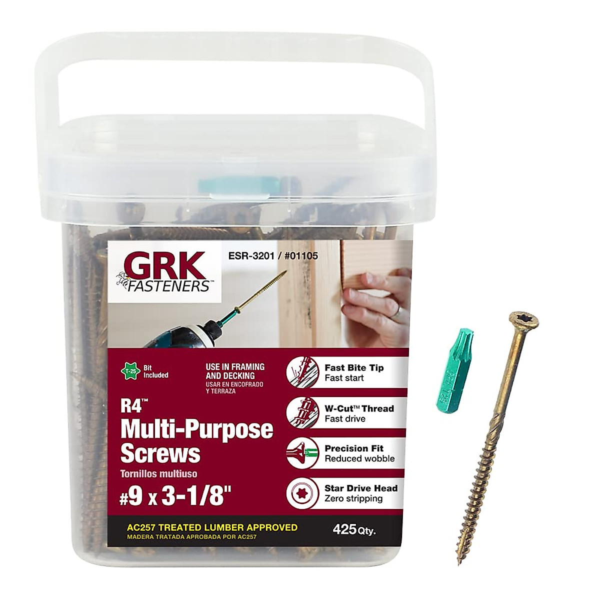 GRK FASTENERS 01105 R4 #9 x 3-1/8" SCREWS 425CT