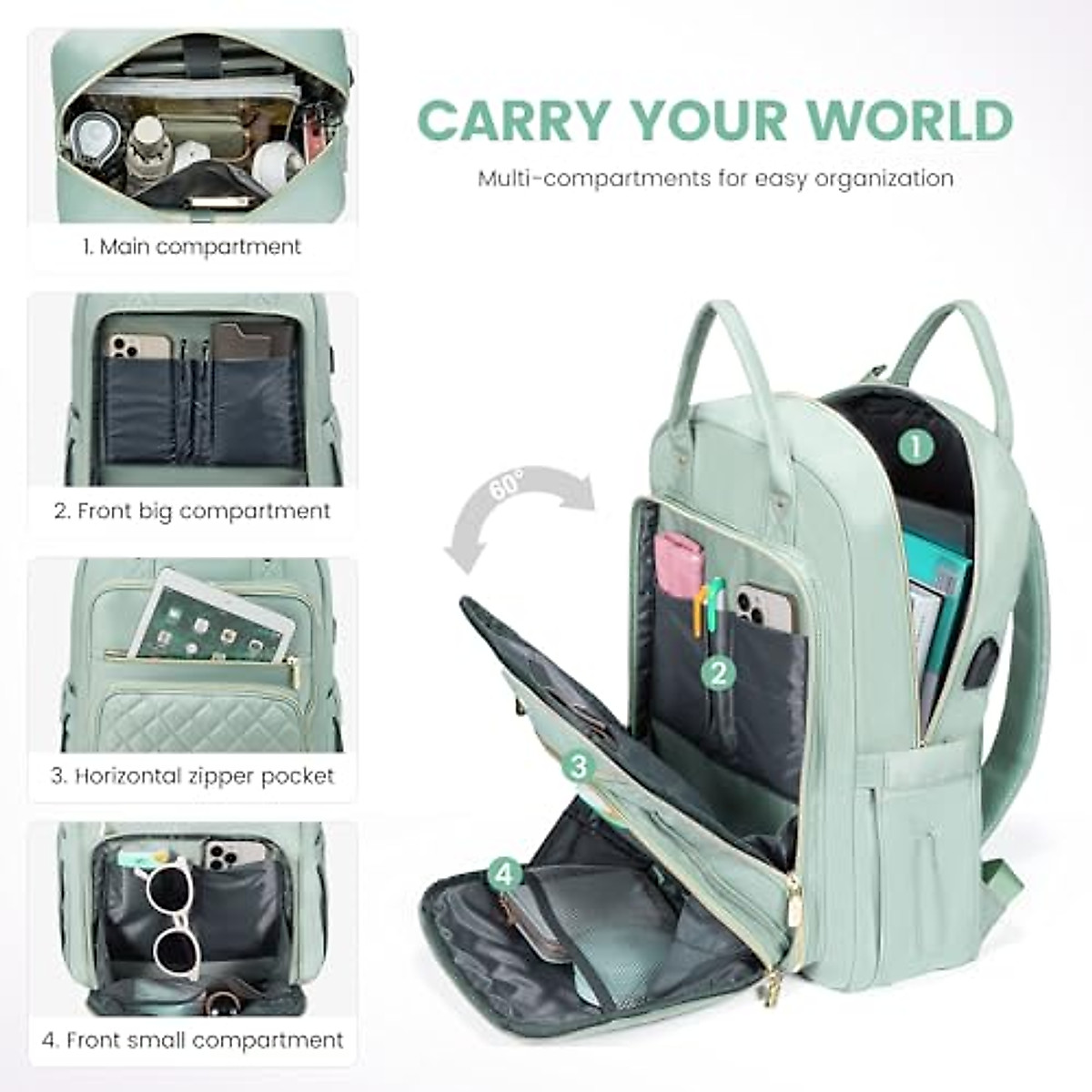 LOVEVOOK Laptop Backpack for Women, Water Resistant Travel Work Backpacks Purse Stylish College Business Teacher Nurse Computer Bag with USB Charging Port, Fits 15.6" Laptop