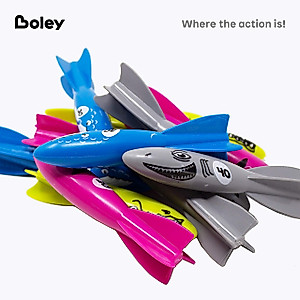 Boley Dive Torpedo Swim Toys - 12 Pack Sinking Pool Toys for Kids - Colorful Shark, Whale, Fish Diving Torpedoes - Summer Water Games, Bath Time Fun, Pool Diving Toy Set