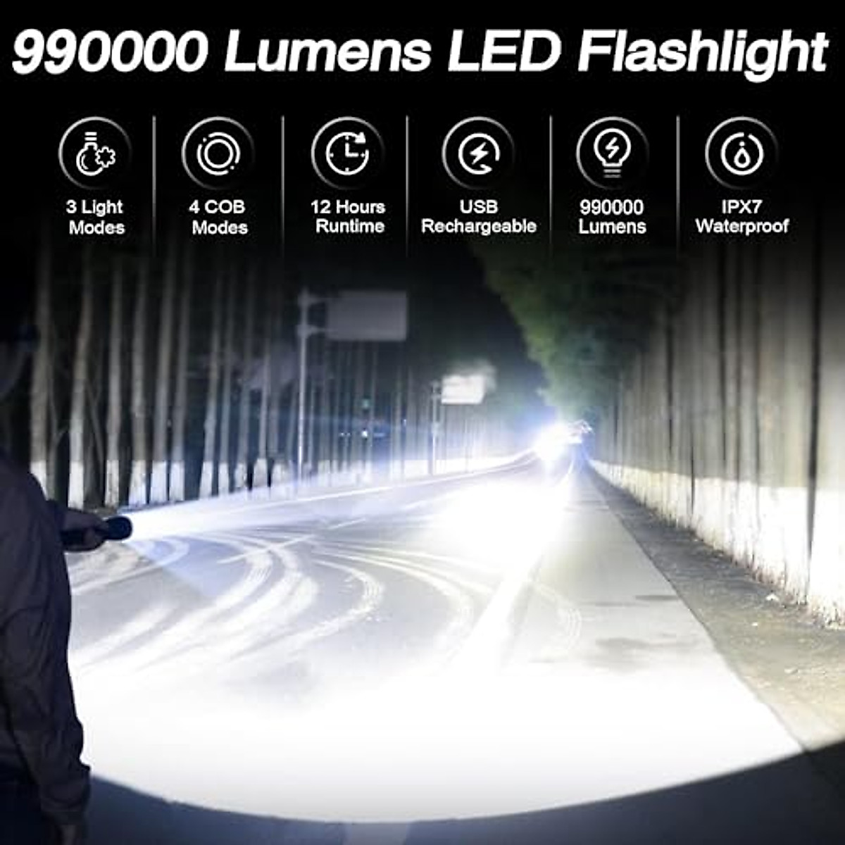 Kicoeoy Rechargeable Flashlights High Lumens, Led Flashlight 990000 Lumens Bright Flash Light with 7 Modes, Flashlights for Camping, Home, IPX7 Waterproof (2 Pack)