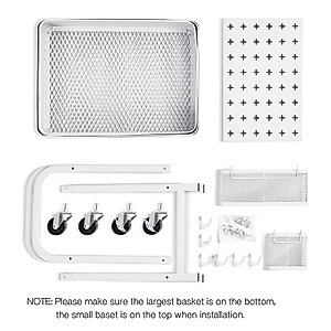TOOLF 3-Tier Rolling Cart, Metal Utility Storage Cart with DIY Pegboards, Art Craft Trolley with Baskets Hooks, Organizer Serving Cart Easy Assemble for Office, Home, Kitchen, Classroom, White