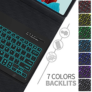 Keyboard Case for Samsung Galaxy Tab S7 FE/S8 Plus/S7 Plus 12.4 Inch, 7-Color Backlit, Smart Magnetic Detachable Wireless Bluetooth Keyboard, Slim Protective Cover with S Pen Holder, Auto Sleep/Wake