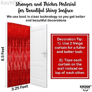 KatchOn, Red Streamers Party Decorations - XtraLarge 3.2x6.5 Feet, Pack of 2 | Red Backdrop for Red Birthday Decorations | Christmas Backdrop, Christmas Decorations | Red Party Decorations, Red Decor