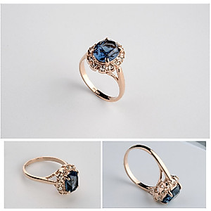 Rose Gold Plated Oval Shaped Ring with Sapphire Blue Swarovski element Crystal and Clear Round Shaped Cubic Zirconia Fashion Jewelry for Women (6.5)
