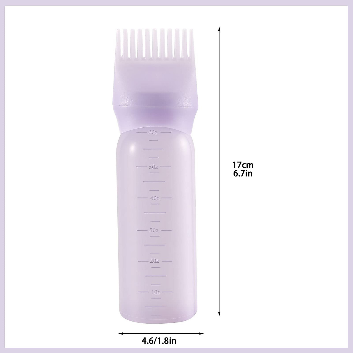 Pimoys Root Comb Applicator Bottle 6 Ounce, 2 Pack Oil Applicator for Hair Dye, Bottle Applicator Brush with Graduated Scale, Purple
