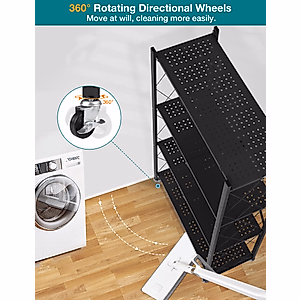 ALANNG Storage Shelves with Wheels, Bookshelf with Storage, No Assembly Metal Rack Shelf for Kitchen, Office, Laundry, Garage (4 Tier, Black)