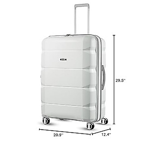 LUGGEX Checked Luggage with Spinner Wheels, PP Lightweight Suitcase for Travel (White, 28 Inch)