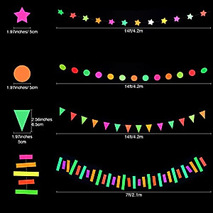 UNIIDECO Over 70 Pieces Glow In The Dark Party Supplies, Neon Paper Decorations, Candyland Birthday Kit, Euphoria Black Light Blacklight Room Decor, Garland Streamers Decoration Backdrop Accessories