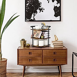 Liheya 3 Tier Kitchen Corner Shelf Organizer Rustic Cabinet Countertop Spice Storage Rack Stand, Bathroom Corner Shelves Caddy Bench Display Shelf, Rustic Brown