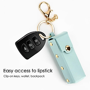 Adorila 2 Pack Lipstick Case Keychain, Soft Leather Chapstick Holder for Women, Potable Clip-on Sleeve Lipstick Pouch (Green & Pink)