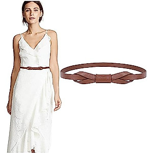 JASGOOD Women PU Leather Skinny Belt for Dress Adjustable Thin Waist Belt for Lady, Suit for Waist Size 26-31 Inches, A-Coffee